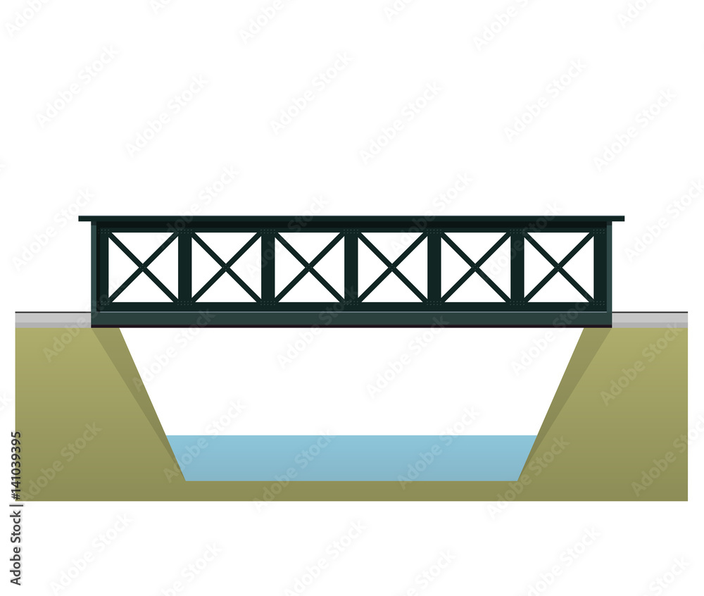 Vector train bridge in 2d side view and isolated on white background ...