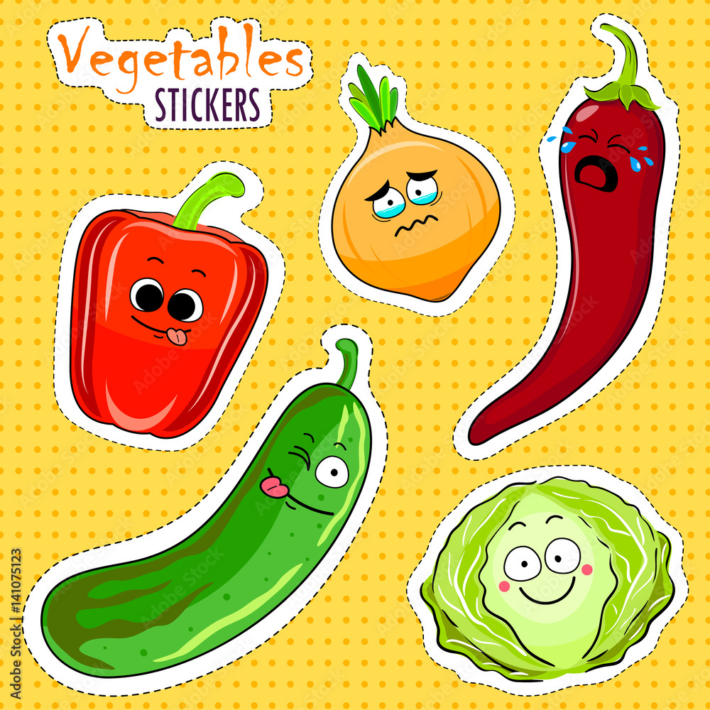 Cartoon vegetable cute characters face isolated vector illustration ...