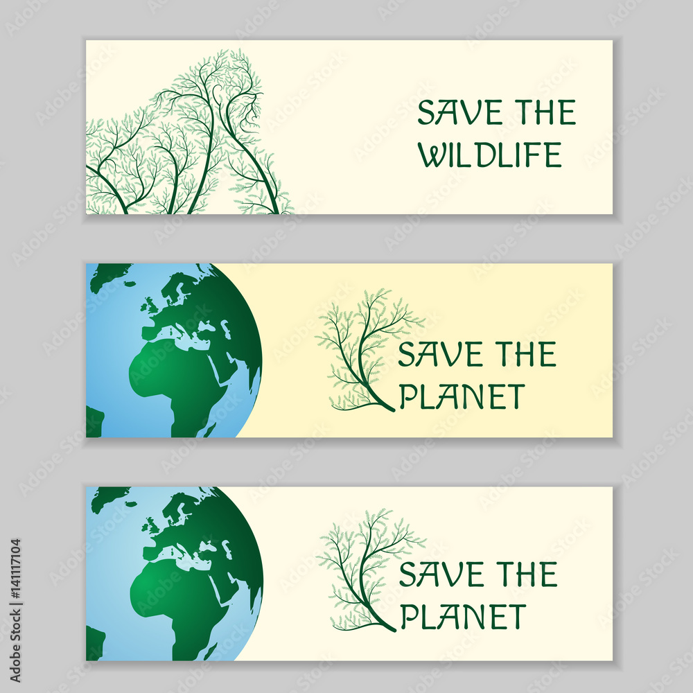 Stock-Vektorgrafik „Save the wildlife. Ecological banners“ | Adobe Stock