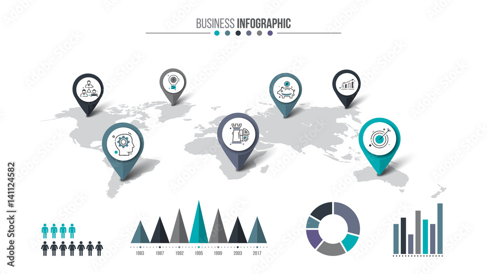 Vector world map with pointer marks. Stock Vector | Adobe Stock