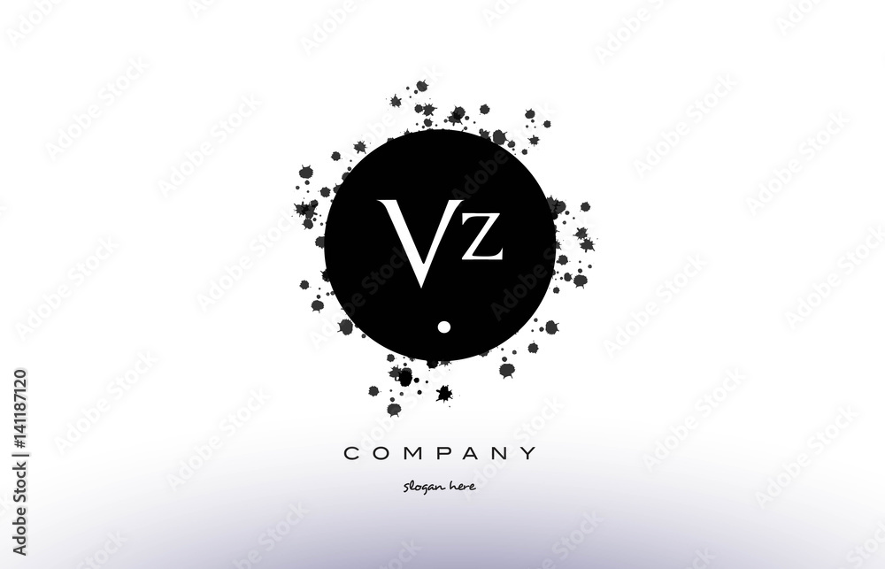 vz v z circle grunge splash alphabet letter logo vector icon template ...