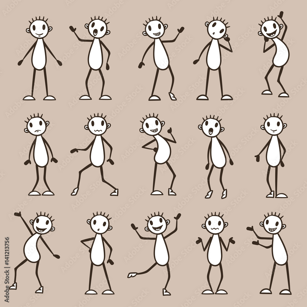stick figures cartoon vector set Stock Vector | Adobe Stock
