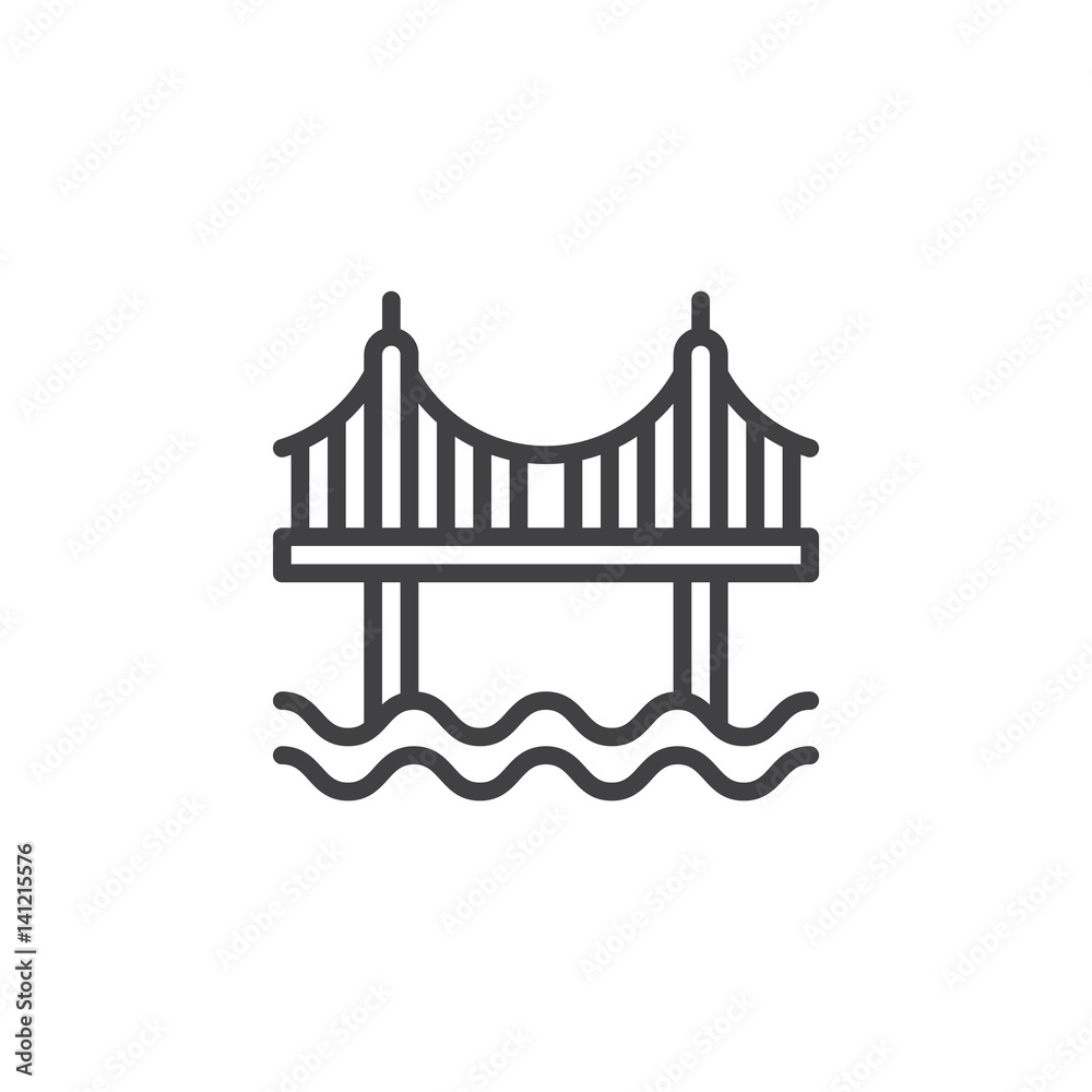 Suspension bridge line icon, outline vector sign, linear style ...