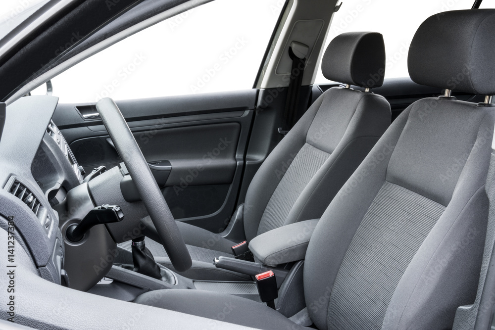 Modern car interior details with dashboard, speedometer, seat etc ...