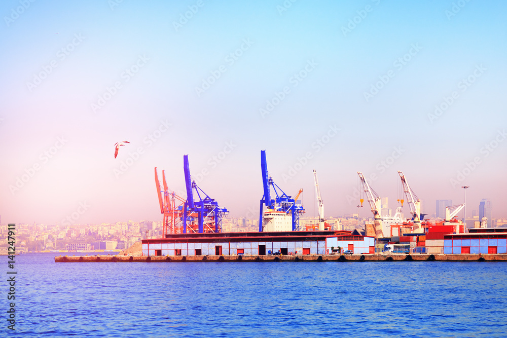 Istanbul, Turkey, Golden Horn creek of Bosporus. Container Cargo ...