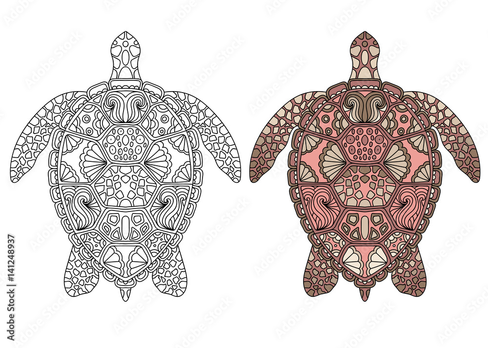 Stylized underwater turtle (tortoise), isolated on white background ...