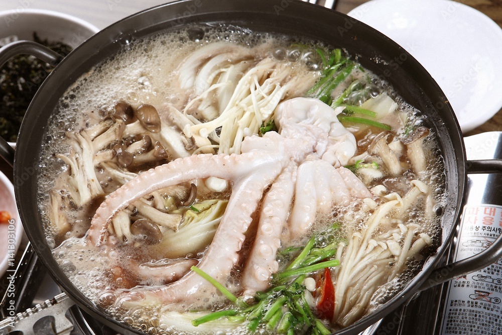 Octopus Soup with various seafood. Korean name is "yeonpo tang" Stock ...