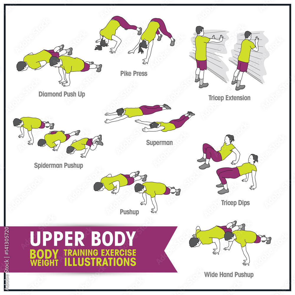 Upper body bodyweight training exercise illustrations Stock ...