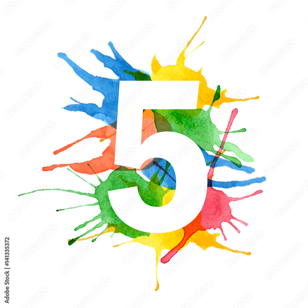 WATERCOLOUR SPLASH VECTOR NUMBER ICON 5 Stock Vector | Adobe Stock