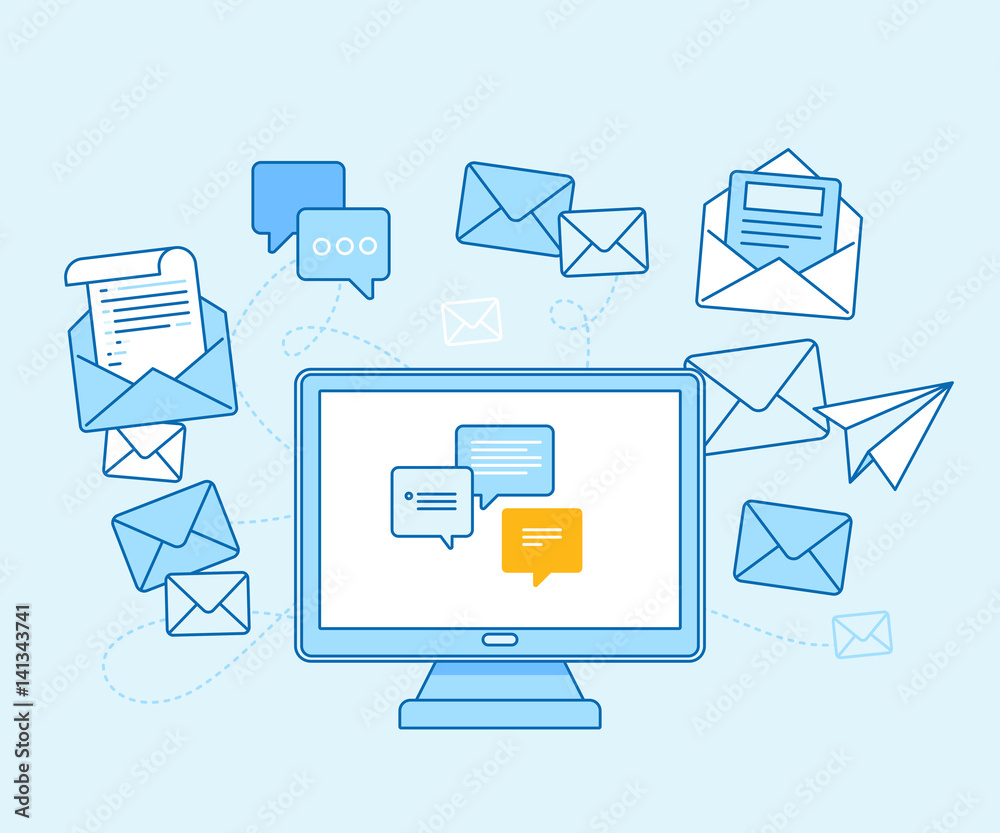Email marketing concept - computer with mailing app Stock Vector ...