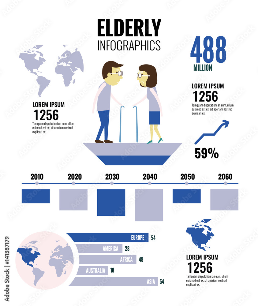 Elderly infographics. flat design elements. vector illustration Stock ...