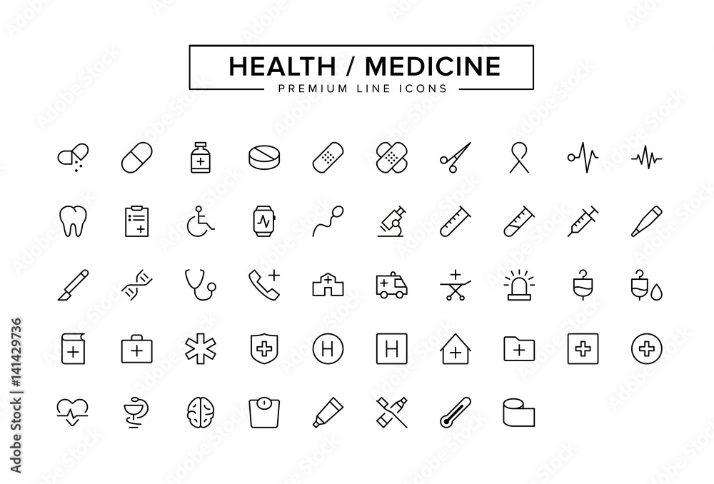 Health Medicine Line Icon Set Stock Vector | Adobe Stock