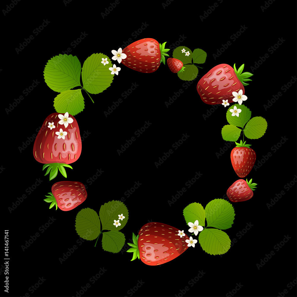 Strawberry round border frame. Vector text frame illustration made of ...