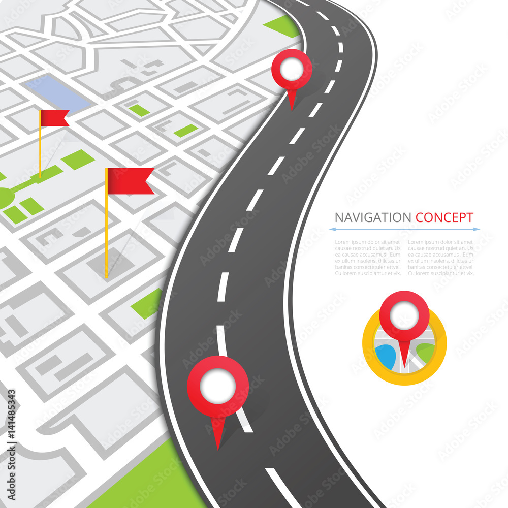 Navigation concept with pin pointer vector illustration. Cartography ...
