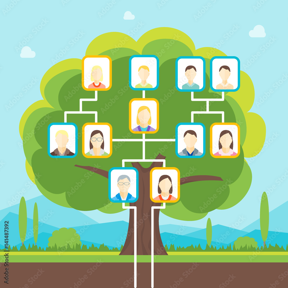 Cartoon Family Tree. Vector Stock Vector | Adobe Stock