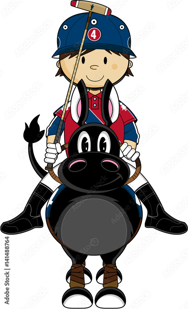 Cute Cartoon Polo Player on Horse Stock Vector | Adobe Stock