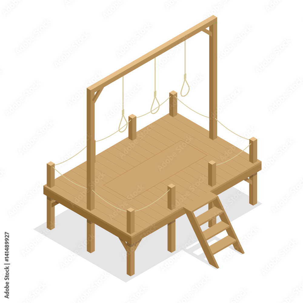 Hangman game vector drawing, suicide rope. Isometric gallows Flat 3d ...