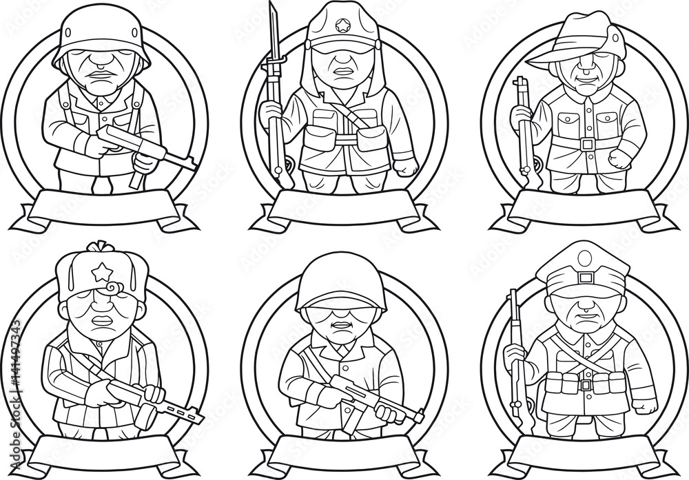 Cartoon Soldiers of the Second World War Stock Vector | Adobe Stock
