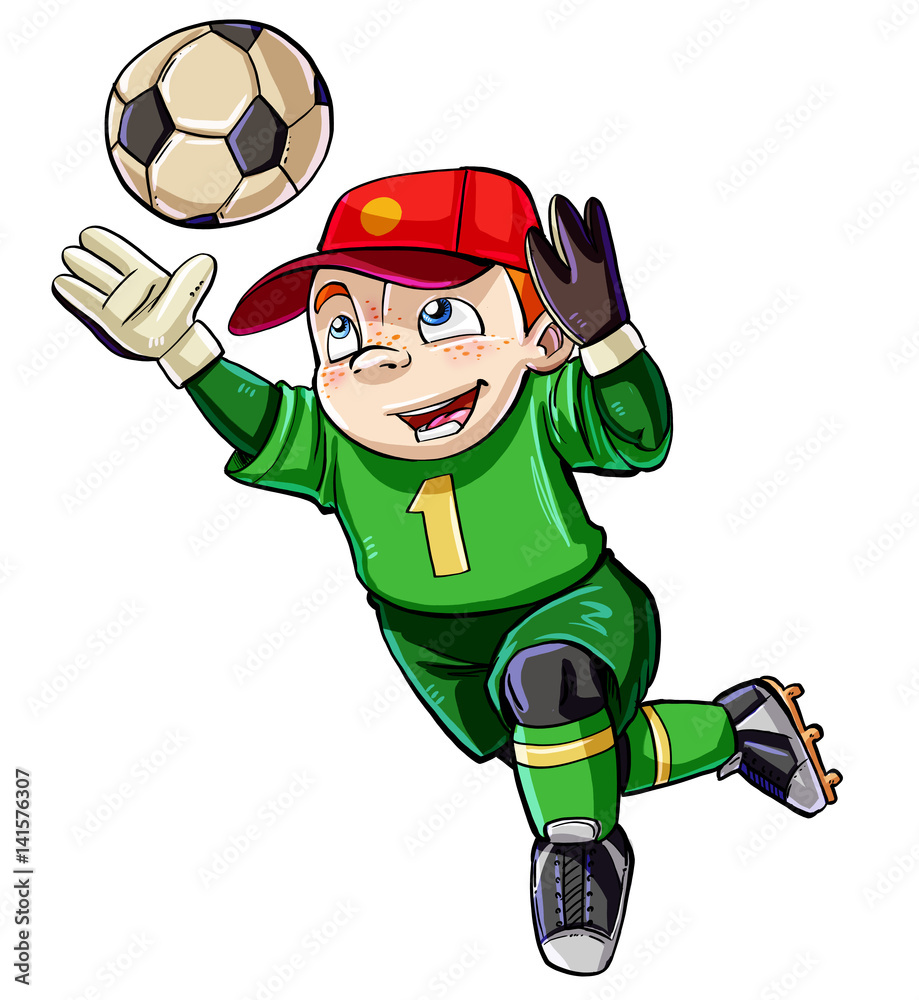 Cartoon boy keeping the goal safe Stock Illustration | Adobe Stock