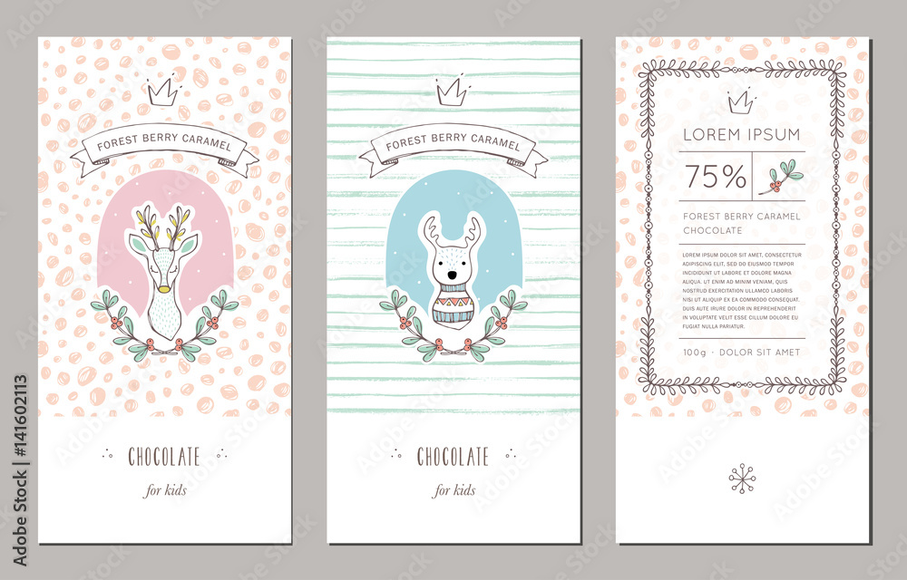 Trendy hand drawn packaging design with seamless patterns. Vector ...