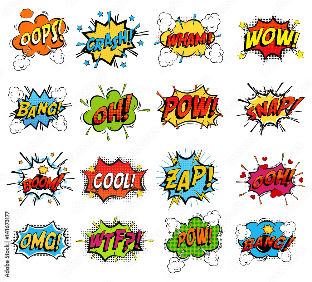 Set of comic bubble speech clouds, onomatopoeia Stock Vector | Adobe Stock