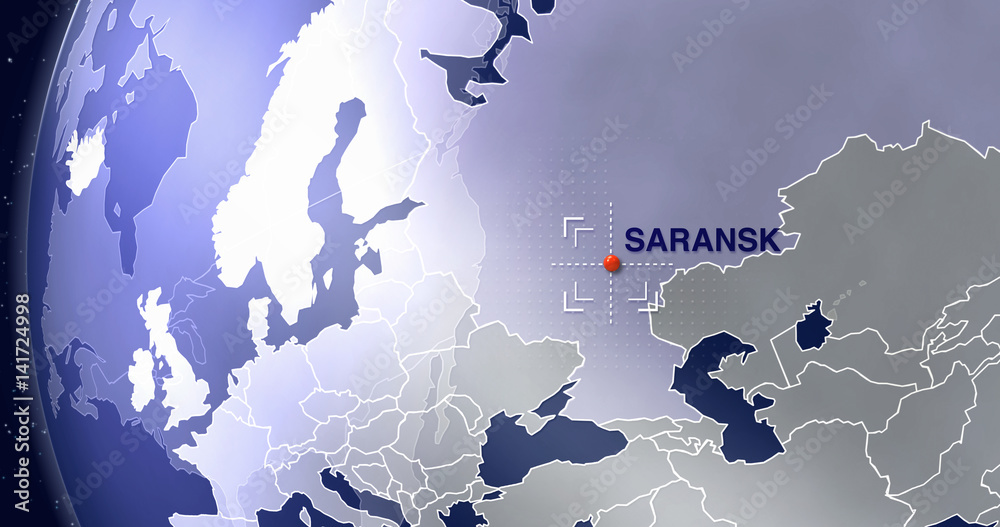 SARANSK, Country Map, Russia City Location, illustrated, graphic, blue ...