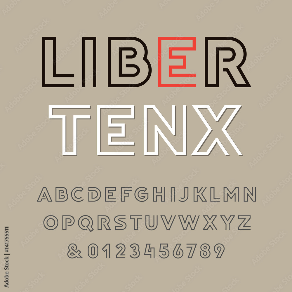 Linear font. Vector alphabet with latin letters and numbers. Stock ...