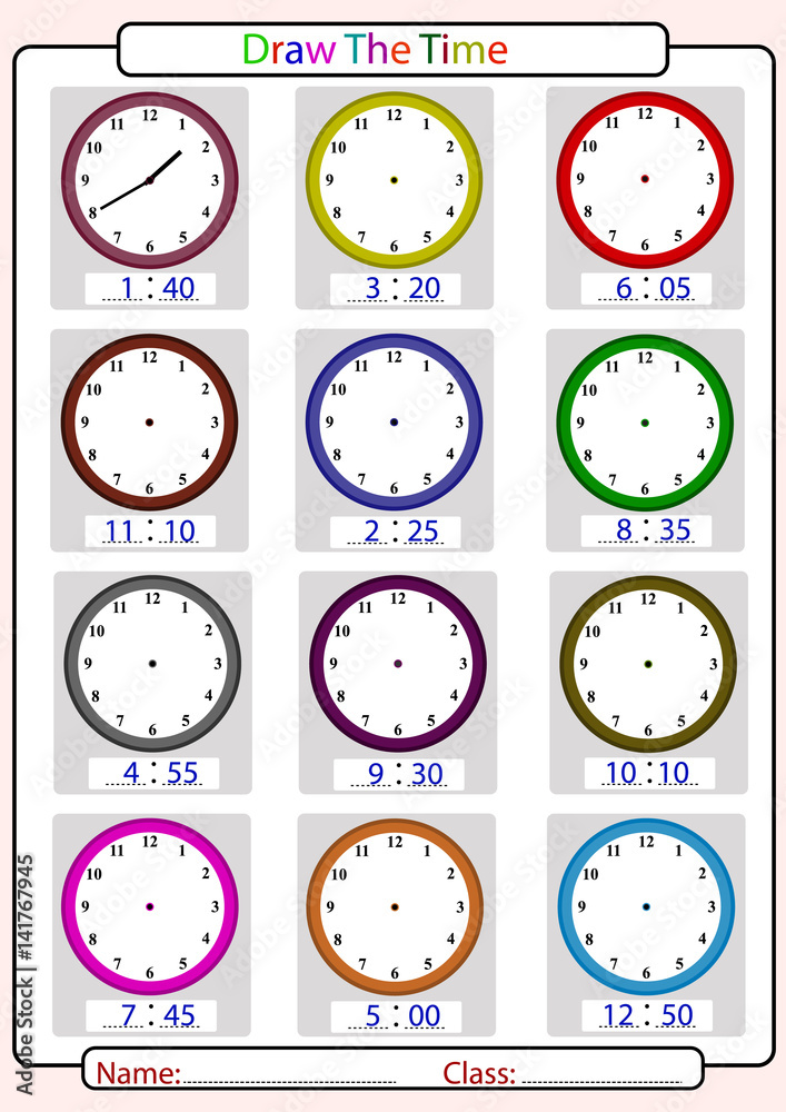 Telling the time, draw the time Stock Vector | Adobe Stock