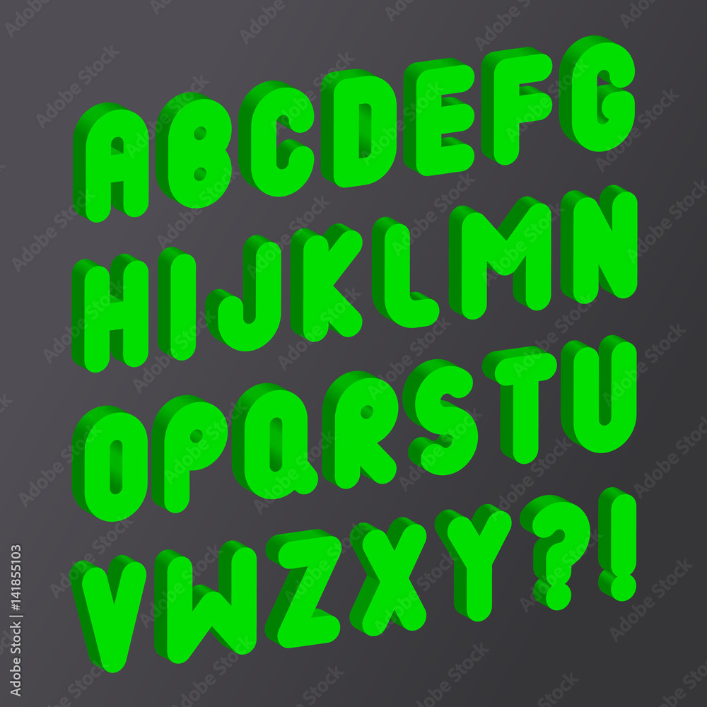 Green bubble 3d font. Vector alphabet isolated on black background ...