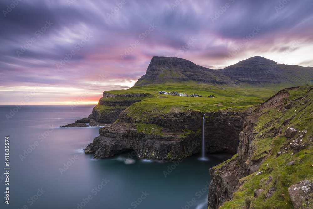 Fotografie Gasadalur, Vagar island, Faroe Islands, Denmark. The iconic ...