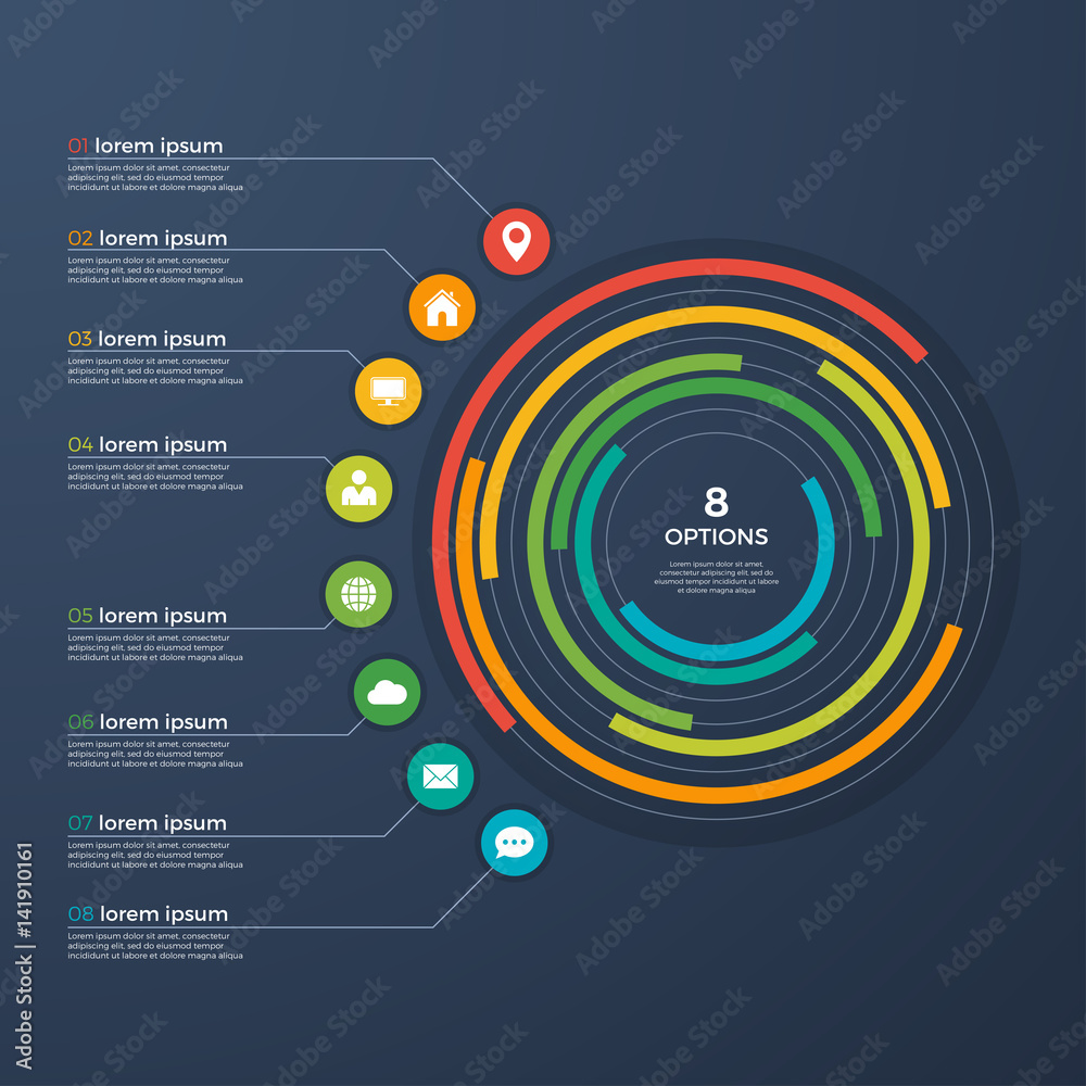 Presentation infographic circle chart 8 options. Stock Vector | Adobe Stock