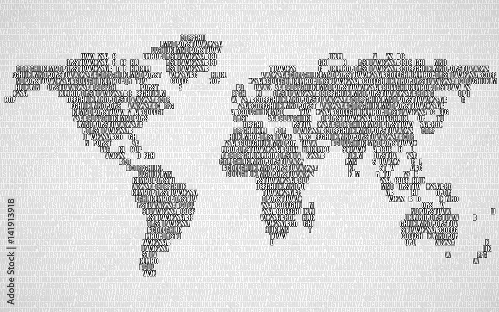 Abstract World map with letters of English alphabet. Vector background ...