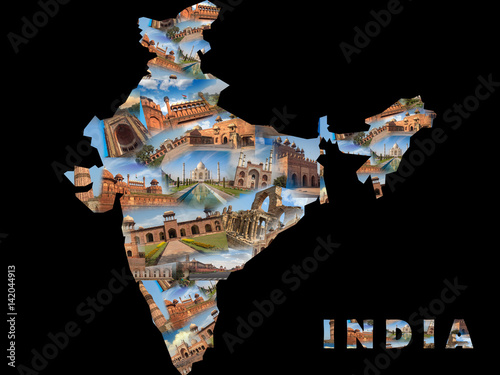 India map collage of historical monuments landmarks and travel ...