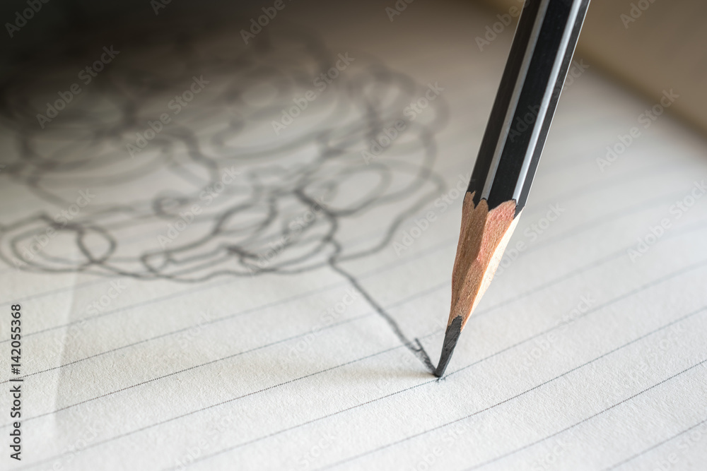 pencil draws a straight line on a paper note success concept. Stock ...