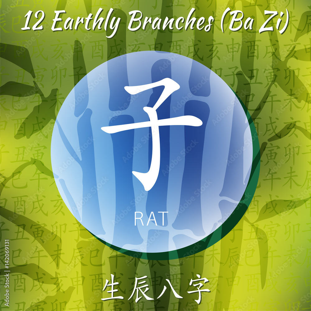 Set of chinese feng shui hieroglyphs. Translation of 12 zodiac animals ...