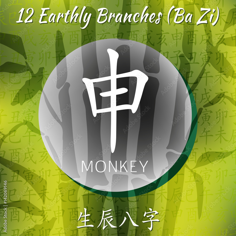 Set of chinese feng shui hieroglyphs. Translation of 12 zodiac animals ...