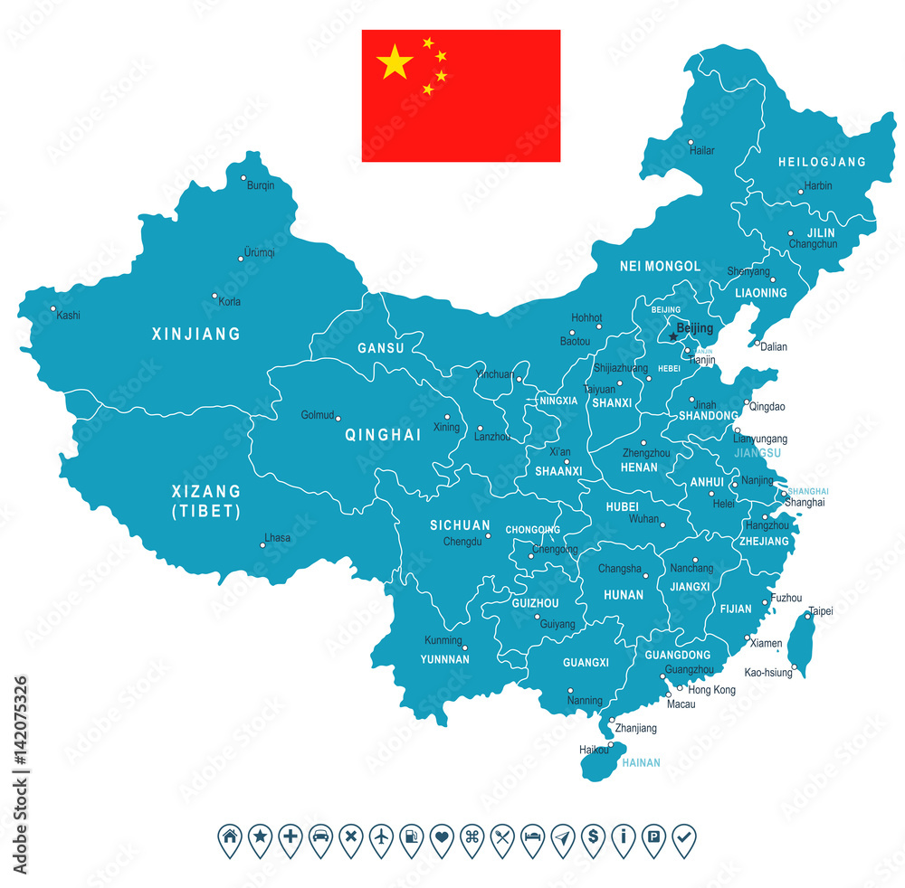 China - map and flag - illustration Stock Vector | Adobe Stock