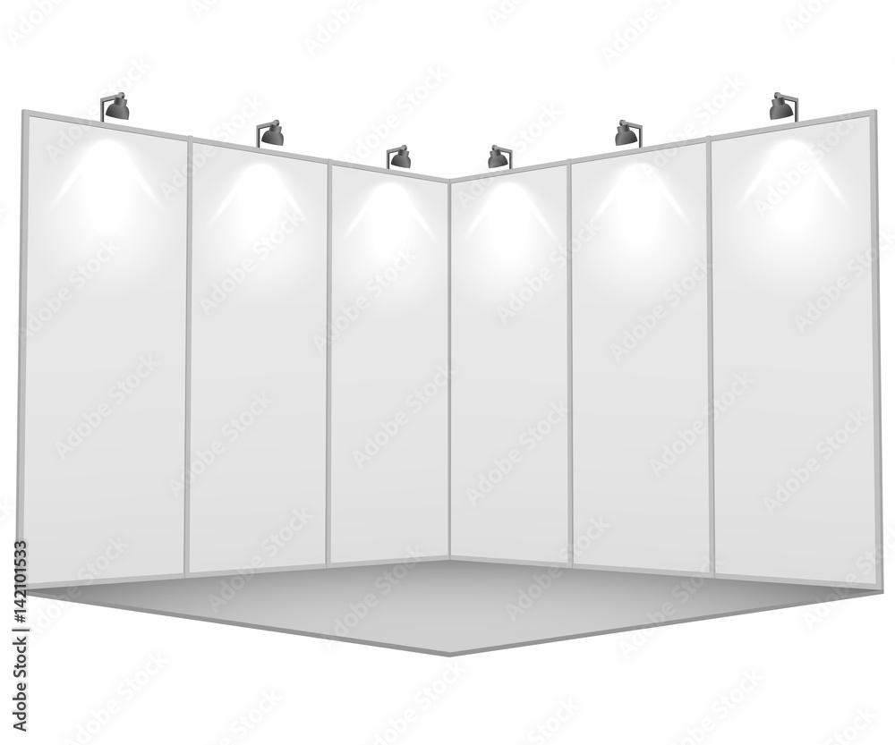 Blank white exhibition stand 3x3 sections vector template. Stock Vector ...
