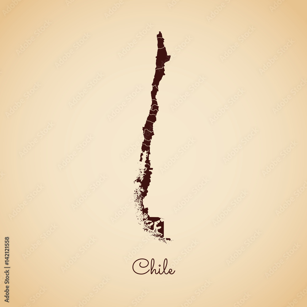 Chile region map: retro style brown outline on old paper background ...