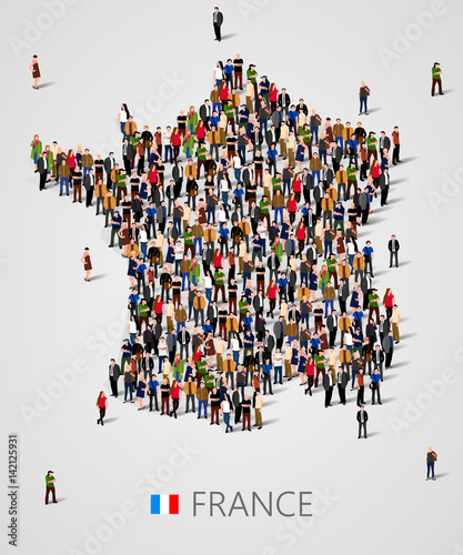 Large group of people in form of France map. Population of France or ...