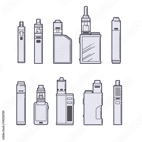 Vaping vector set. Vape devices outline on white background. Stock ...