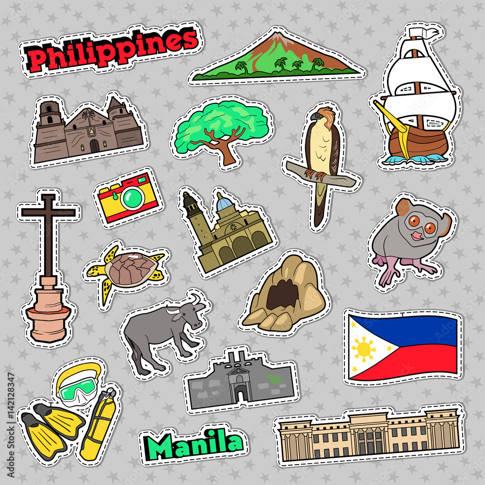 Philippines Travel Set with Architecture and Animals for Prints ...