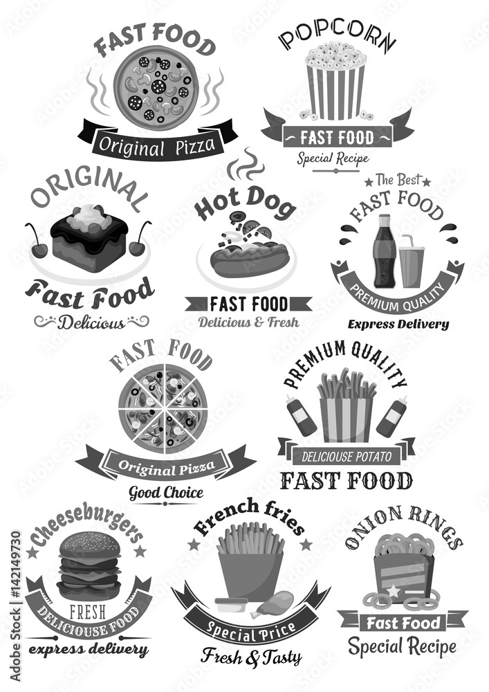 Fast food restaurant menu vector icons set Stock Vector | Adobe Stock