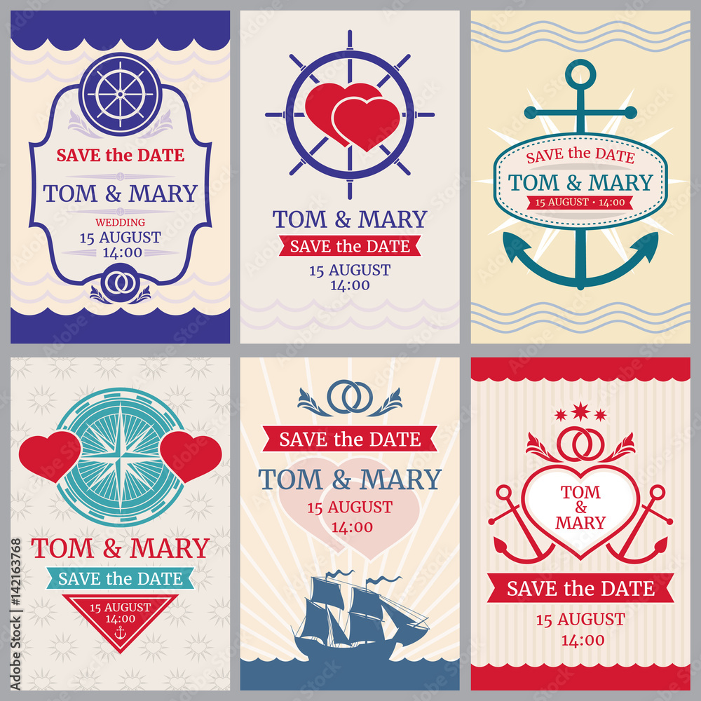 Nautical congratulations vector backgrounds for wedding invitation with ...
