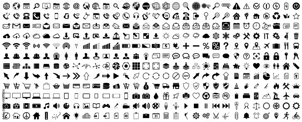 Black web icons set on white background Stock Vector | Adobe Stock