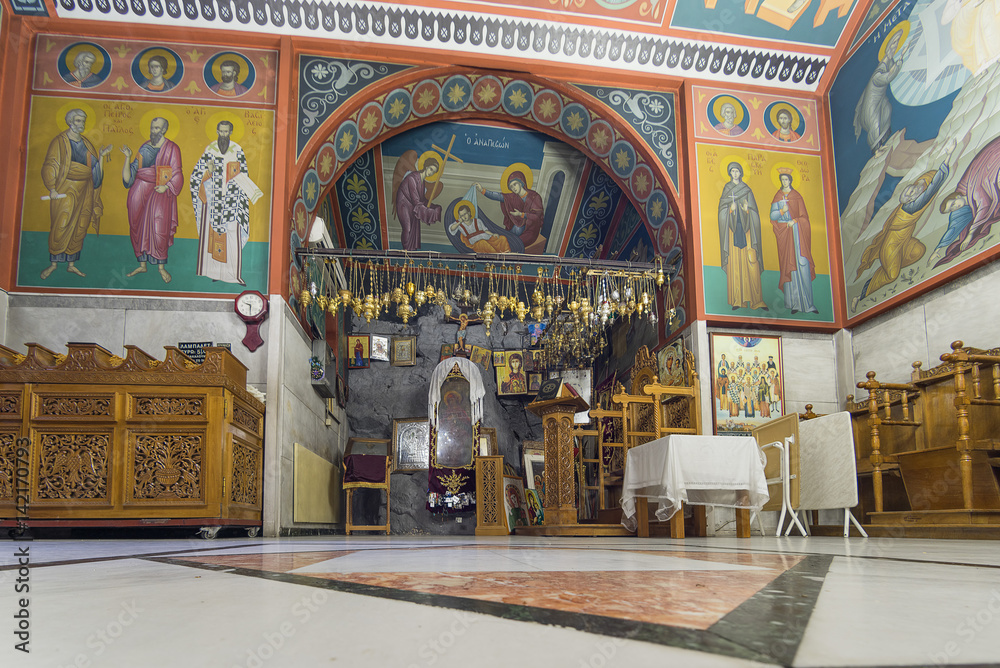 Fisheye view on beautiful St. Paraskeva church interior with walls ...