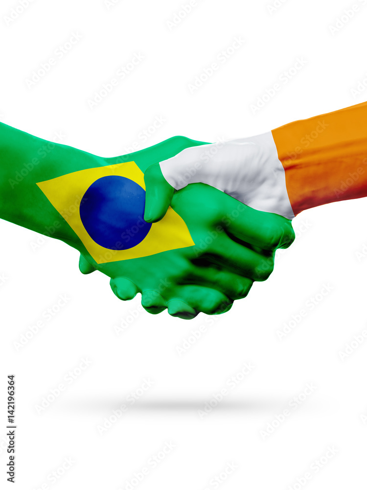Flags Brazil, Ireland countries, partnership friendship handshake ...