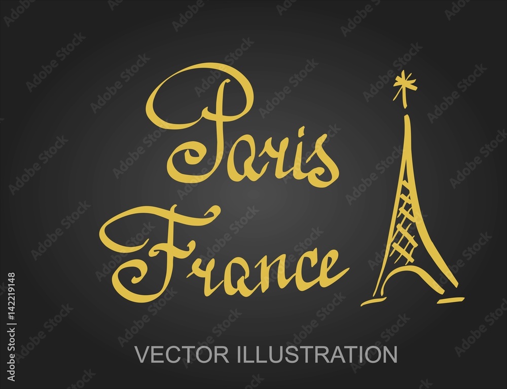 Vector lettering hand written text Paris, France. Calligraphy design ...