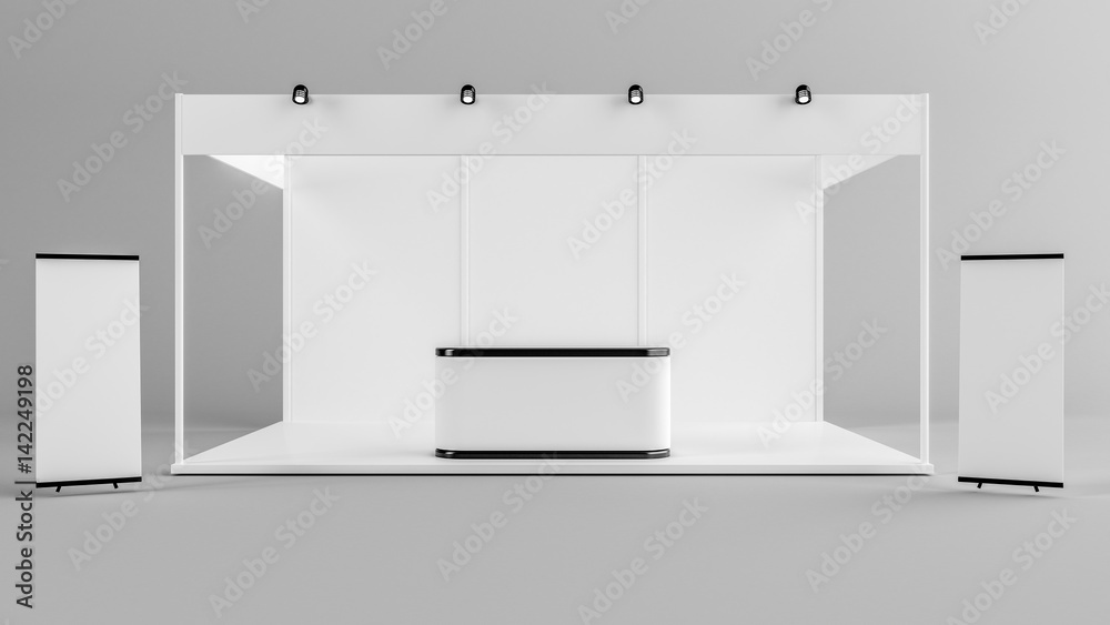 White creative exhibition stand design. Booth template. Corporate ...