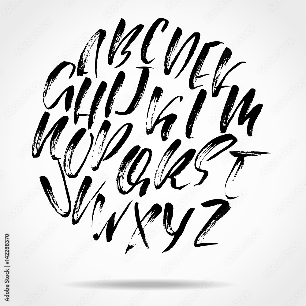 Vetor Hand drawn font made by dry brush strokes. Modern brush lettering ...